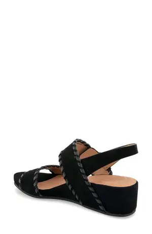 Gentle Souls Slingback Wedge Sandal - Black Suede