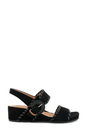 Gentle Souls Slingback Wedge Sandal - Black Suede