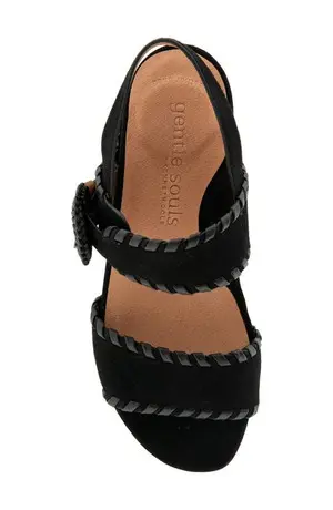 Gentle Souls Slingback Wedge Sandal - Black Suede