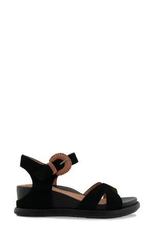 Gentle Souls Jaylee Ankle Strap Wedge Sandal - Black Suede