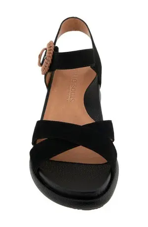Gentle Souls Jaylee Ankle Strap Wedge Sandal - Black Suede