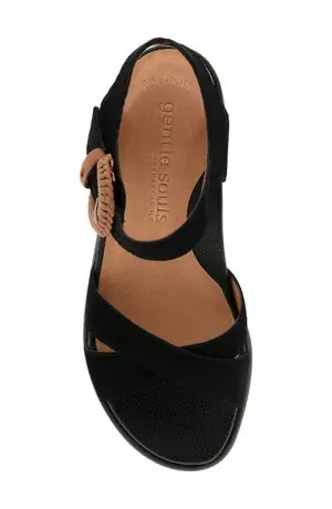 Gentle Souls Jaylee Ankle Strap Wedge Sandal - Black Suede