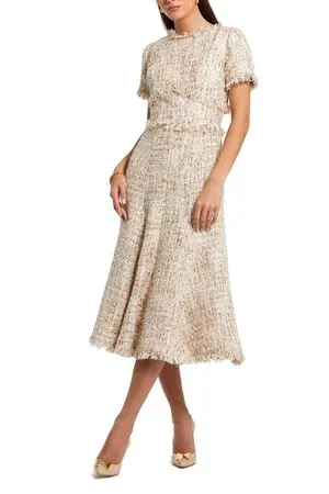 Mac Duggal Boucle A-line Midi Dress - Blush