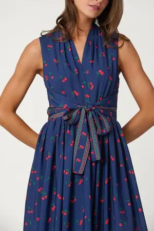 Shoshanna Cherry Print Crepe De Chine Thorton Dress