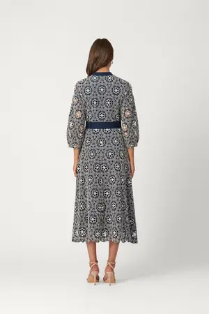 Shoshanna Medallion Cotton Eyelet Ralston Midi Dress