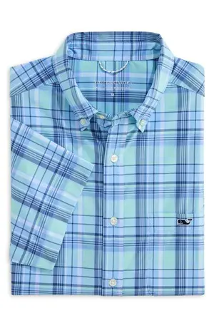 Vineyard Vines Plaid Short Sleeve Upf 30+ Button-down Shirt