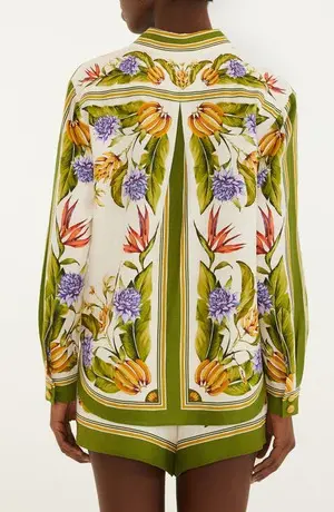 Farm Rio Tropical Scarf Print Button-up Shirt