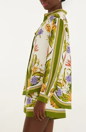 Farm Rio Tropical Scarf Print Button-up Shirt