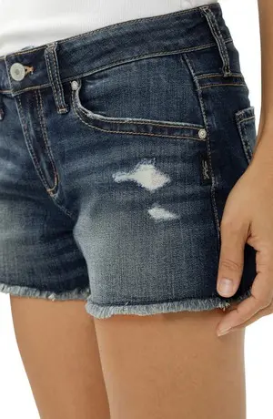 SILVER JEANS CO. Frayed Mid-rise Denim Boyfriend Shorts