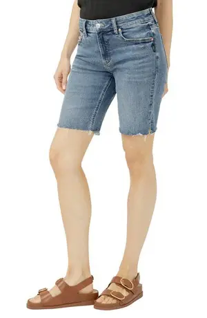 SILVER JEANS CO. Elyse Curvy Raw Hem Denim Bermuda Shorts