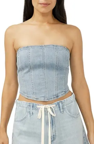 SILVER JEANS CO. Strapless Denim Corset Top - Mazatlan