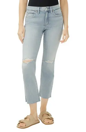 SILVER JEANS CO. Most Wanted Ripped Mid Rise Ankle Straight Leg Jeans - Highland