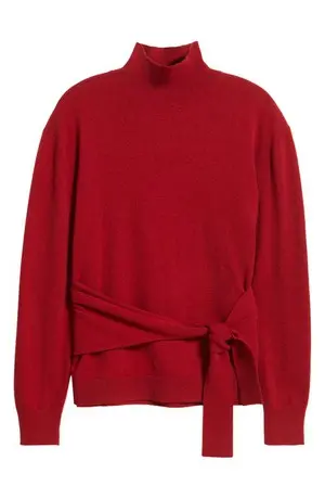 BOSS Tie Waist Mixed Media Turtleneck Sweater
