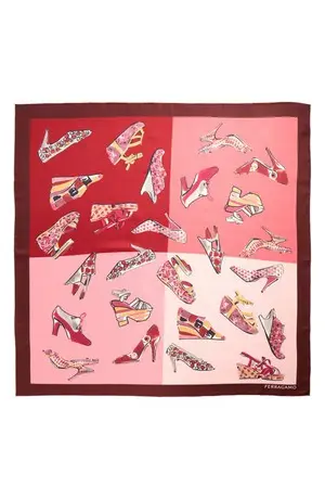 FERRAGAMO Genio Print Silk Square Scarf Rose/red