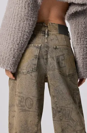 Desigual Graffiti Print Wide Leg Jeans - Medium Beige
