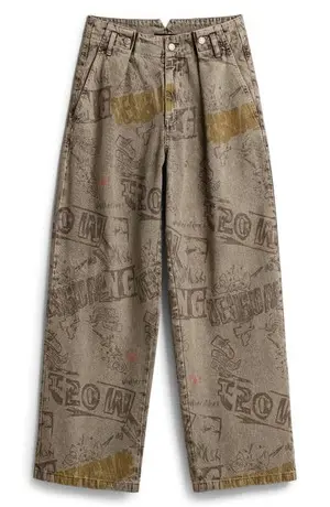Desigual Graffiti Print Wide Leg Jeans - Medium Beige