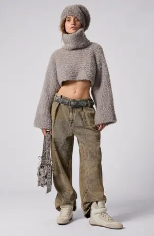 Desigual Graffiti Print Wide Leg Jeans - Medium Beige