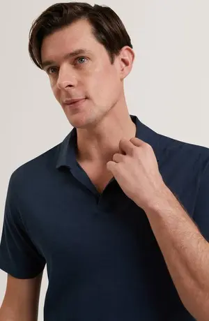Ted Baker London Anito Cotton & Linen Polo - Navy