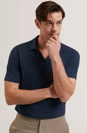 Ted Baker London Anito Cotton & Linen Polo - Navy