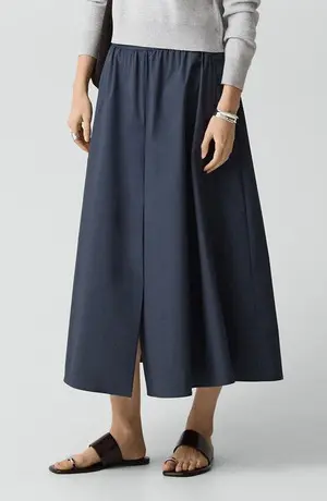 Theory Cotton-blend A-line Midi Skirt - Faded Navy