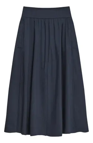 Theory Cotton-blend A-line Midi Skirt - Faded Navy