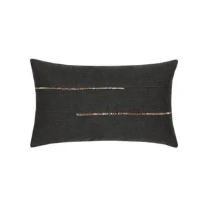 Elaine Smith Micro Fringe Lumbar Indoor & Outdoor Woven Accent Lumbar Pillow With Chenille Accents - Carbon