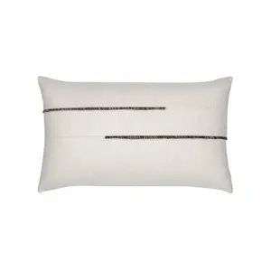 Elaine Smith Micro Fringe Lumbar Indoor & Outdoor Woven Accent Lumbar Pillow With Chenille Accents - Grigio
