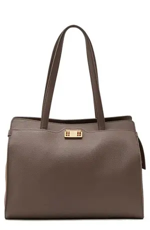 REISS Delphine Leather Tote - Taupe
