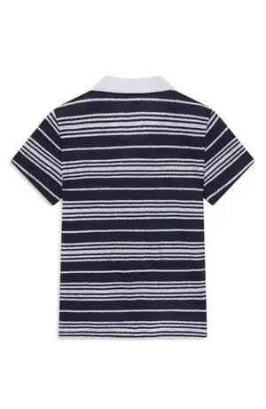 FRAME Stripe Stretch Linen Polo Top - Navy Multi