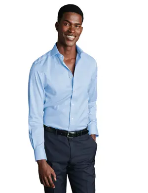 CHARLES TYRWHITT Non-iron Puppytooth Cutaway Collar Shirt - Light Blue