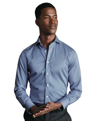 CHARLES TYRWHITT Non-iron Puppytooth Cutaway Collar Shirt - Royal Blue