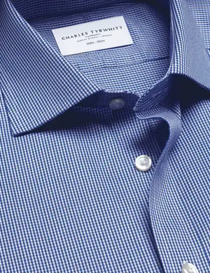 CHARLES TYRWHITT Non-iron Puppytooth Cutaway Collar Shirt - Royal Blue