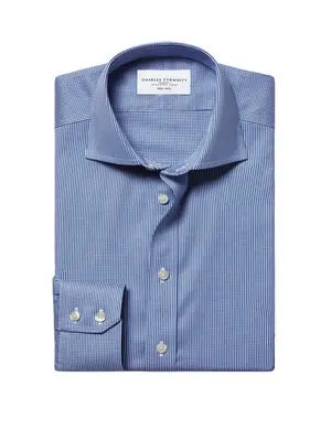 CHARLES TYRWHITT Non-iron Puppytooth Cutaway Collar Shirt - Royal Blue
