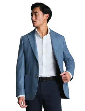 CHARLES TYRWHITT Wool-silk Slim Fit Jacket - Denim Blue