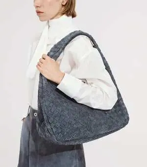 Bottega Veneta Large Leather Intrecciato Campana Shoulder Bag - Blue