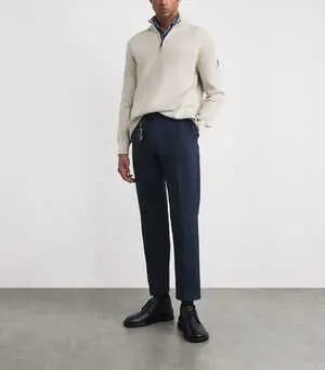 Paul & Shark Linen-cotton Pleated Straight Chinos - Navy