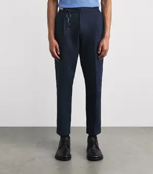 Paul & Shark Linen-cotton Pleated Straight Chinos - Navy