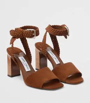 JIMMY CHOO Rori 85 Suede Braided Sandals - Brown