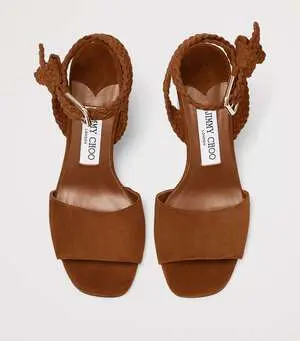 JIMMY CHOO Rori 85 Suede Braided Sandals - Brown