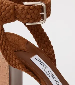 JIMMY CHOO Rori 85 Suede Braided Sandals - Brown