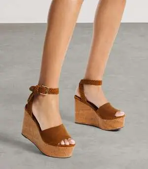 JIMMY CHOO Jori 100 Suede Wedge Sandals - Brown