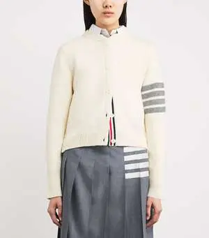 Thom Browne Wool Hector 4-bar Cardigan - White