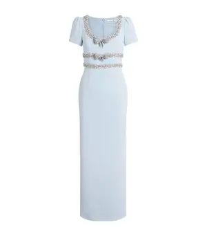SELF-PORTRAIT Crepe Embellished Bow Maxi Dress