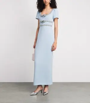 SELF-PORTRAIT Crepe Embellished Bow Maxi Dress