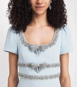 SELF-PORTRAIT Crepe Embellished Bow Maxi Dress