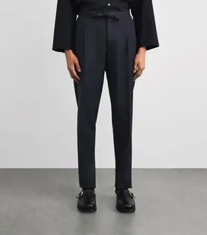 LARDINI Wool Drawstring Trousers - Navy