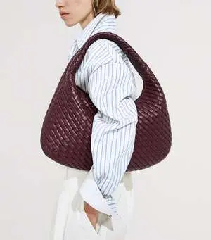 Bottega Veneta Lambskin Intrecciato Veneta Shoulder Bag - Red