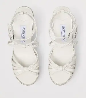 JIMMY CHOO Nyra 100 Leather Wedge Sandals - White