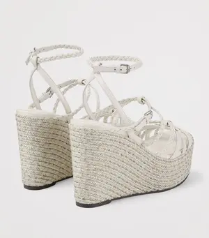 JIMMY CHOO Nyra 100 Leather Wedge Sandals - White
