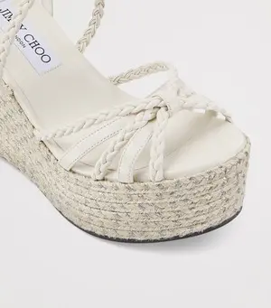 JIMMY CHOO Nyra 100 Leather Wedge Sandals - White